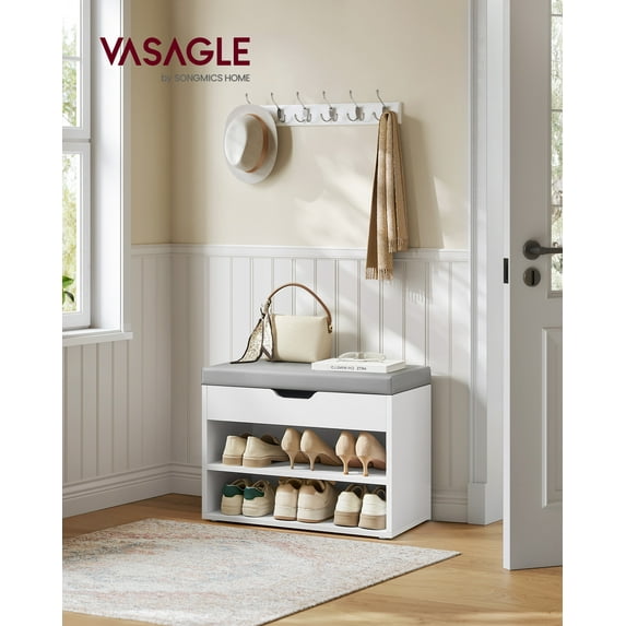 VASAGLE Shoe Bench with Cushion, Storage Bench with Padded Seat ...