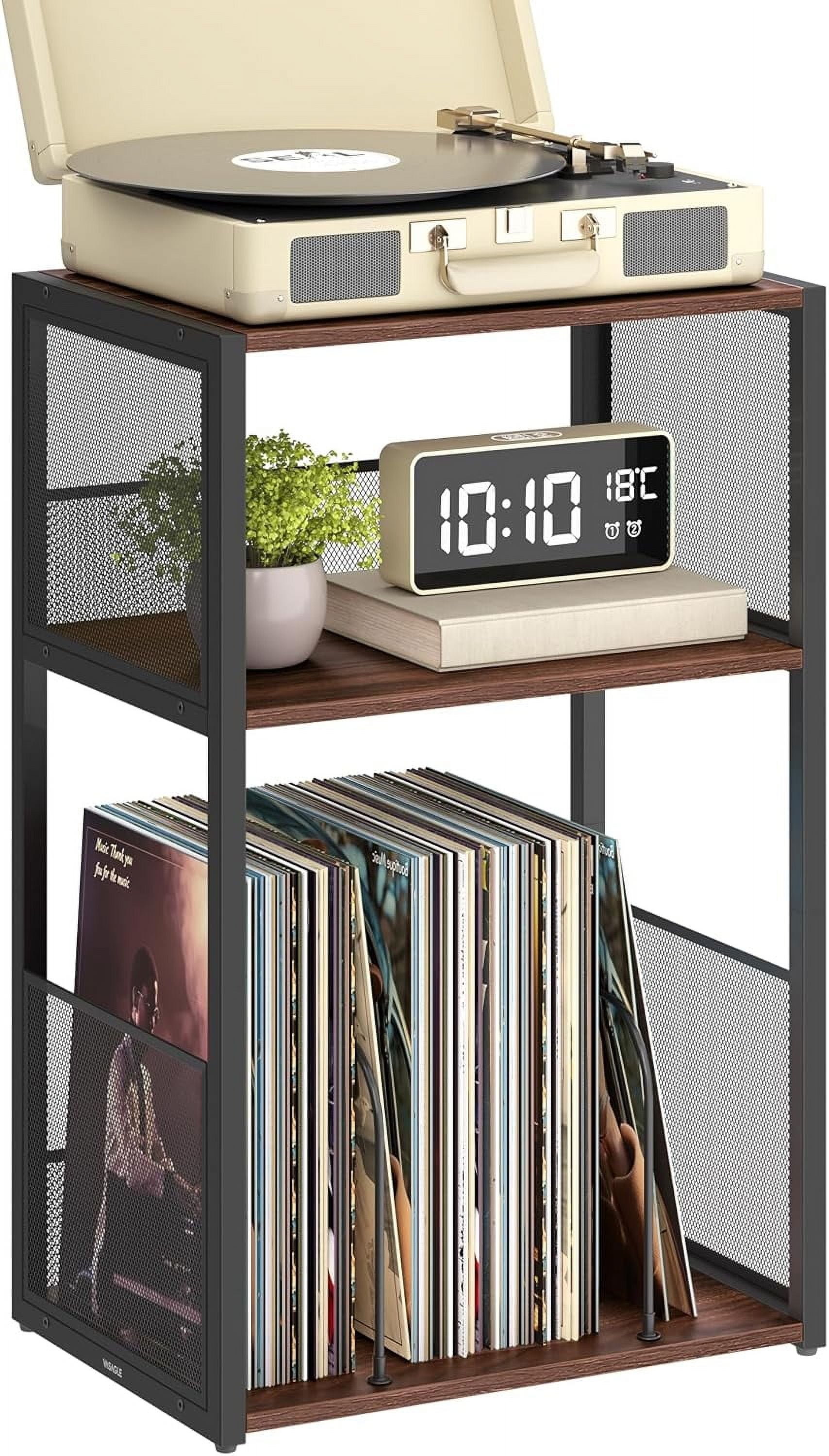 VASAGLE Record Player Stand, 3-Tier Side Table, Vinyl Record Storage up ...