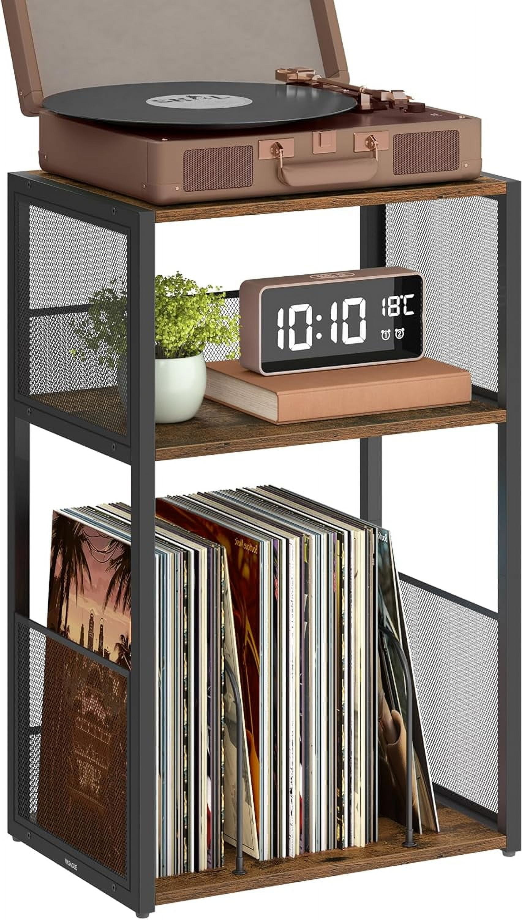 VASAGLE Record Player Stand, 3-Tier Side Table, Vinyl Record Storage up ...