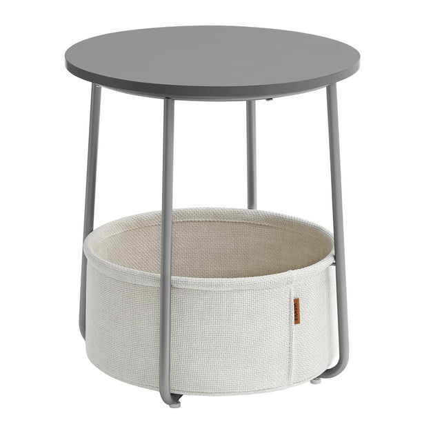 VASAGLE Round End Side Table with Fabric Storage Basket Bedside Table ...