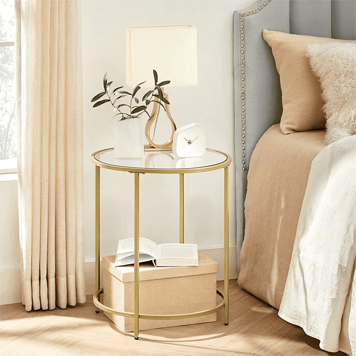 VASAGLE Gold Round End Table with Storage Decorative Small Side Table Perfect for Living Room Bedroom Walmart