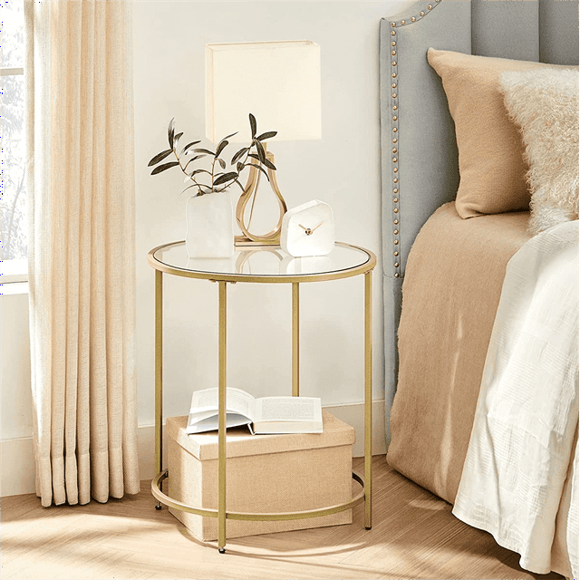 VASAGLE Gold Round End Table with Storage, Decorative Small Side Table ...