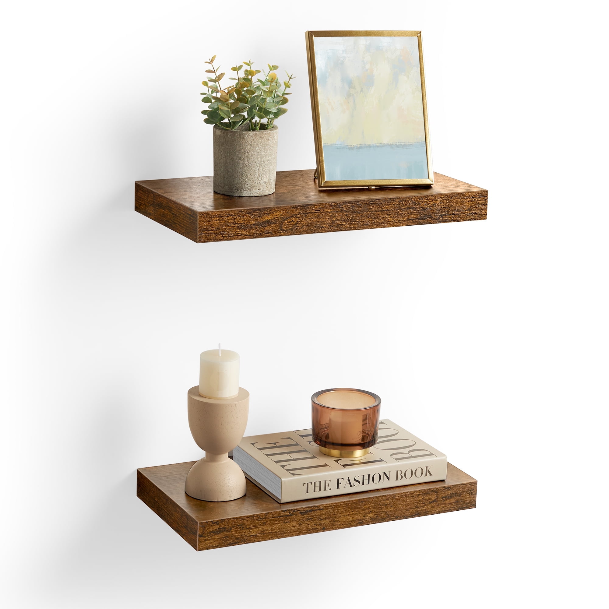 VASAGLE Set of 2 Floating Wall Shelves, Rustic Brown, 8 x 15.7 x 1.5 ...