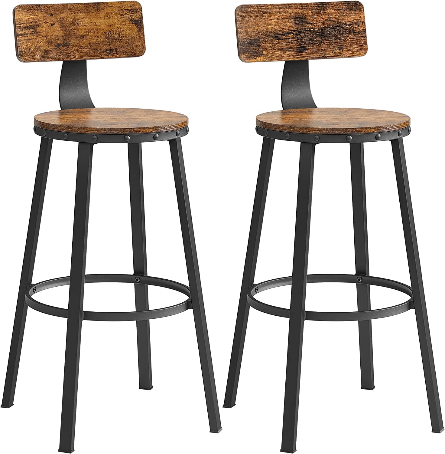 VASAGLE Set of 2 Tall Bar Stools Counter Stools Industrial Bar Chairs ...