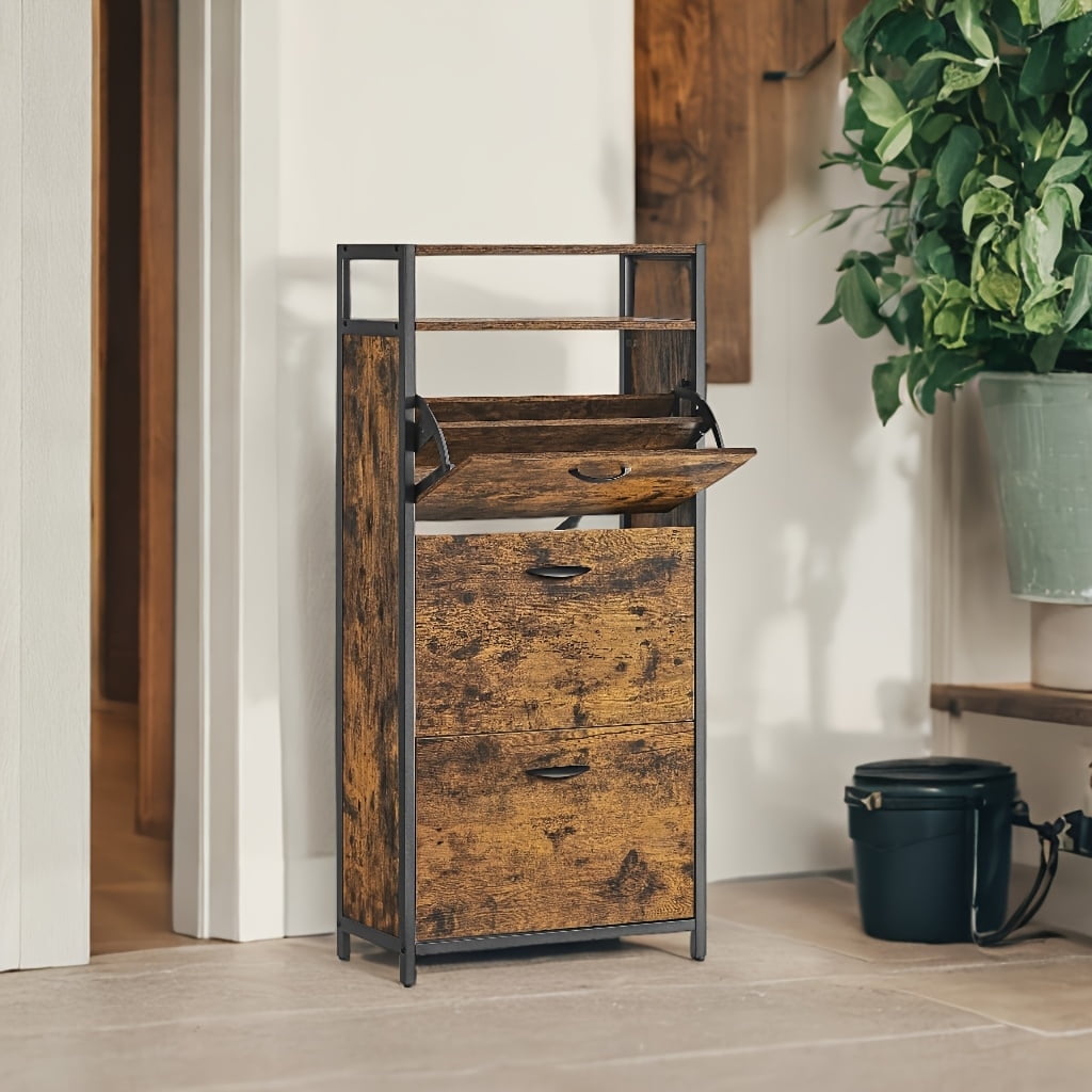 VASAGLE Shoe Cabinet with 3 Flip Doors, Storage Rack with Open ...
