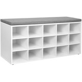 VASAGLE Shoe Rack Bench with Cushion 15 Compartments Storage Bench Shoe ...