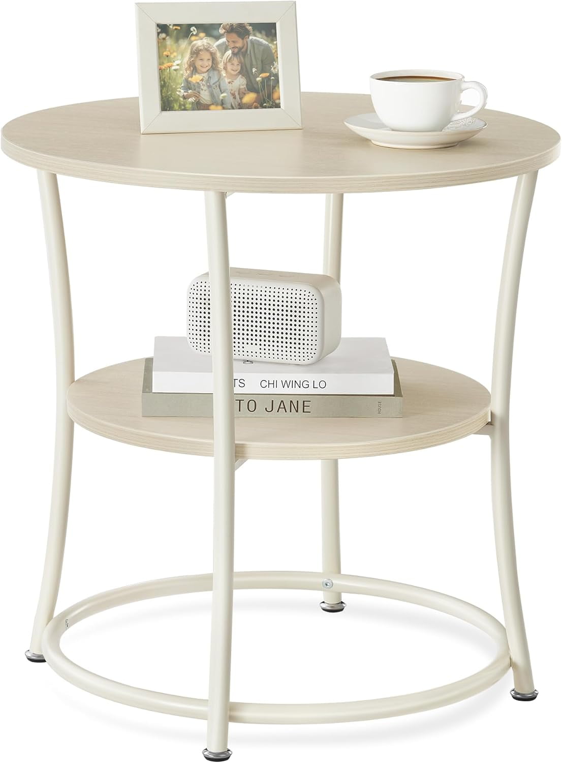 VASAGLE Side Table, Round End Table with 2 Storage Shelves for Living ...