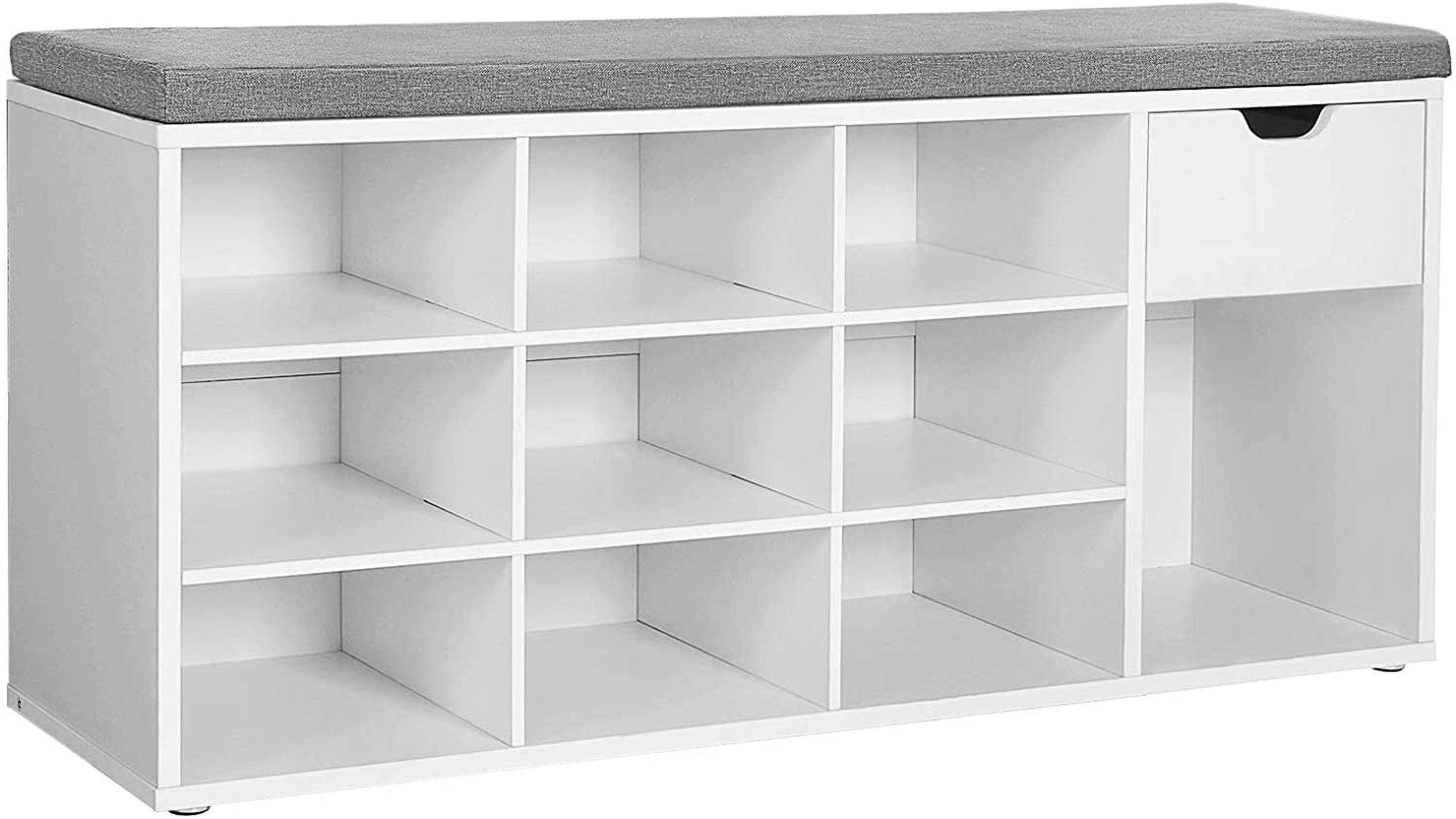 VASAGLE Storage Bench, White Wooden Indoor Entryway Bench with Cushion ...