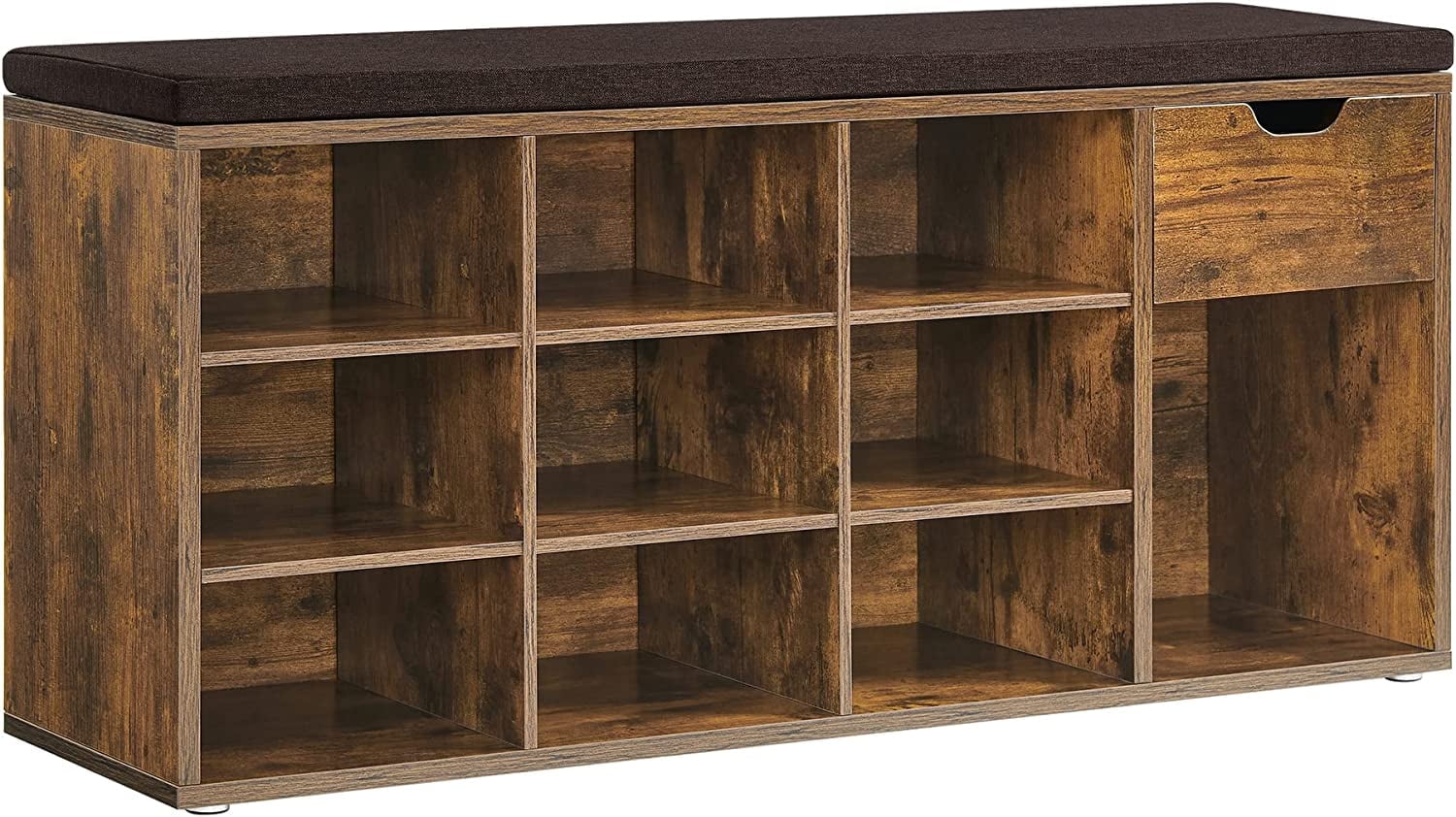 VASAGLE Particleboard Storage Bench with Cushion and Drawer, Rustic ...