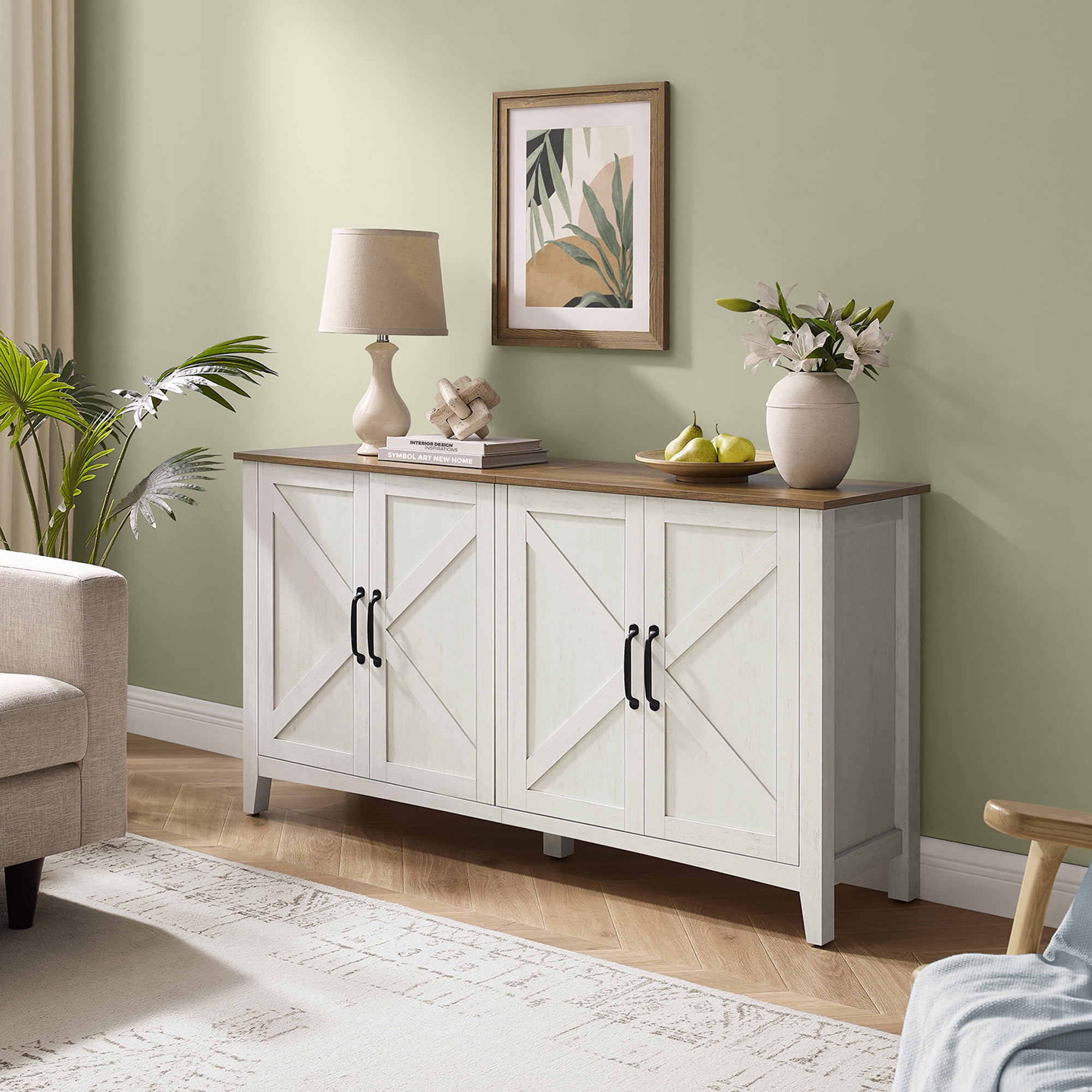 Farmhouse Style Storage Cabinet with Adjustable Shelves - Rustic Buffet ...