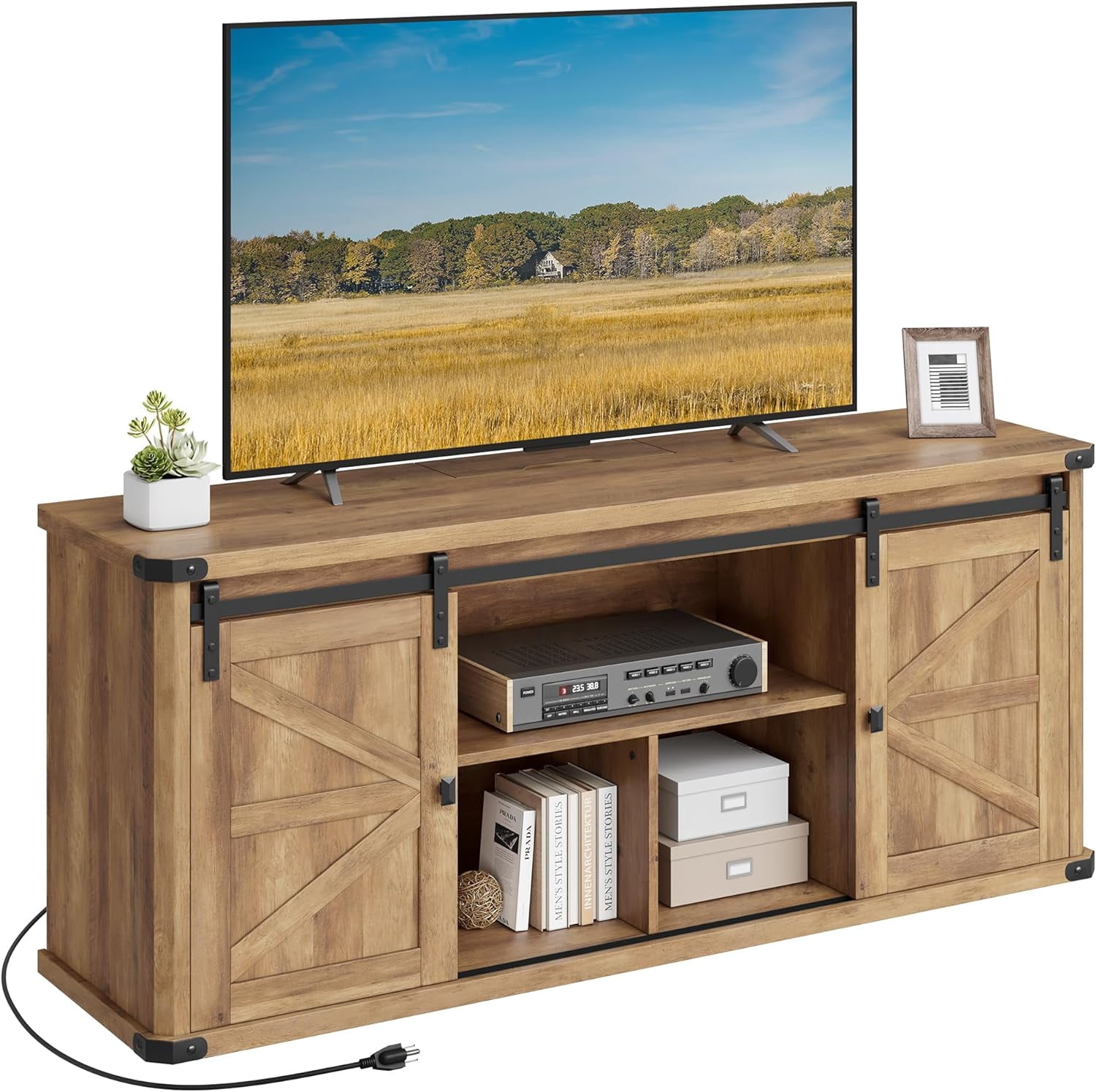 VASAGLE TV Stand for TVs up to 65 Inches, Farmhouse Entertainment ...