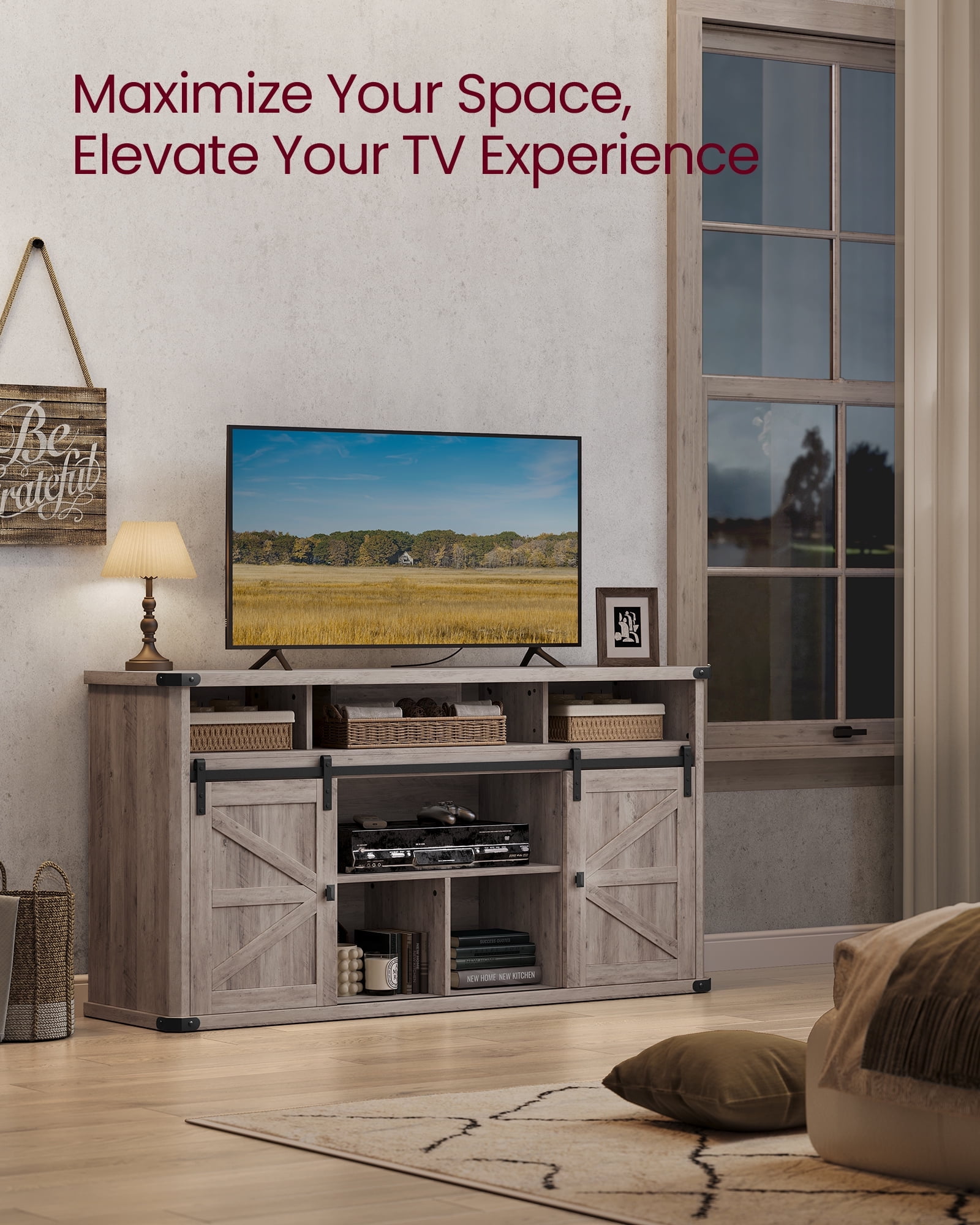 VASAGLE TV Stand for TVs up to 65 Inches, Farmhouse Entertainment ...
