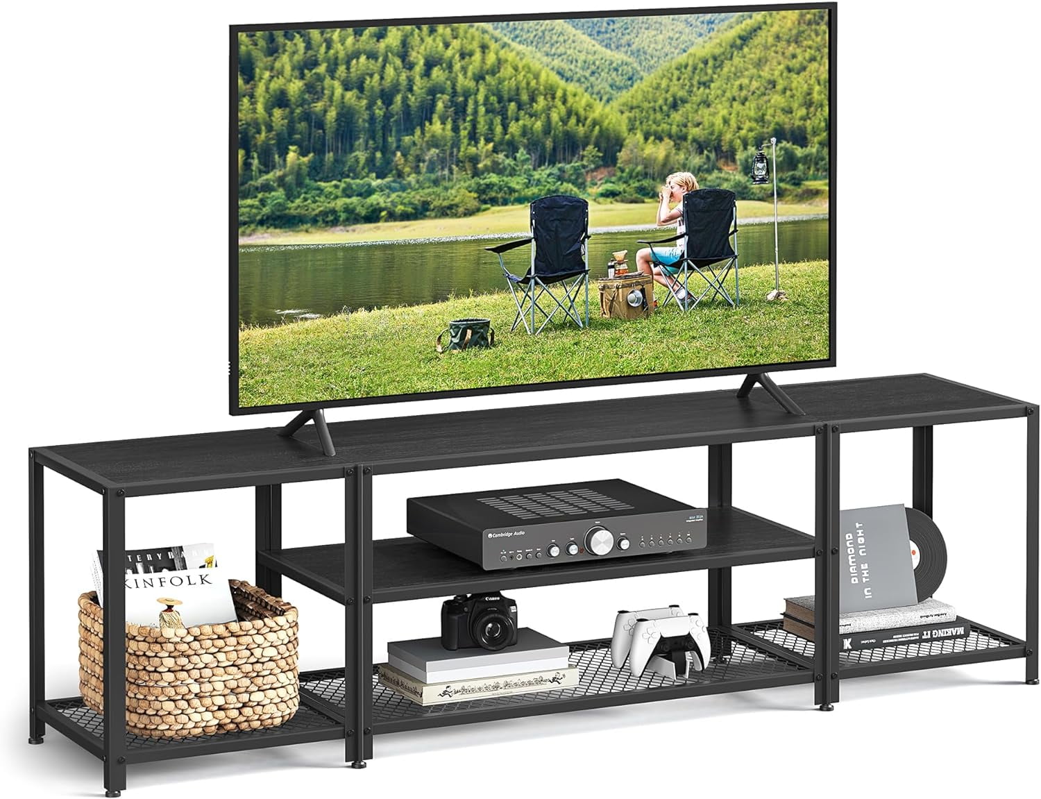 Modern TV Stand for TVs up to 75 Inches, 3-Tier Entertainment Center ...