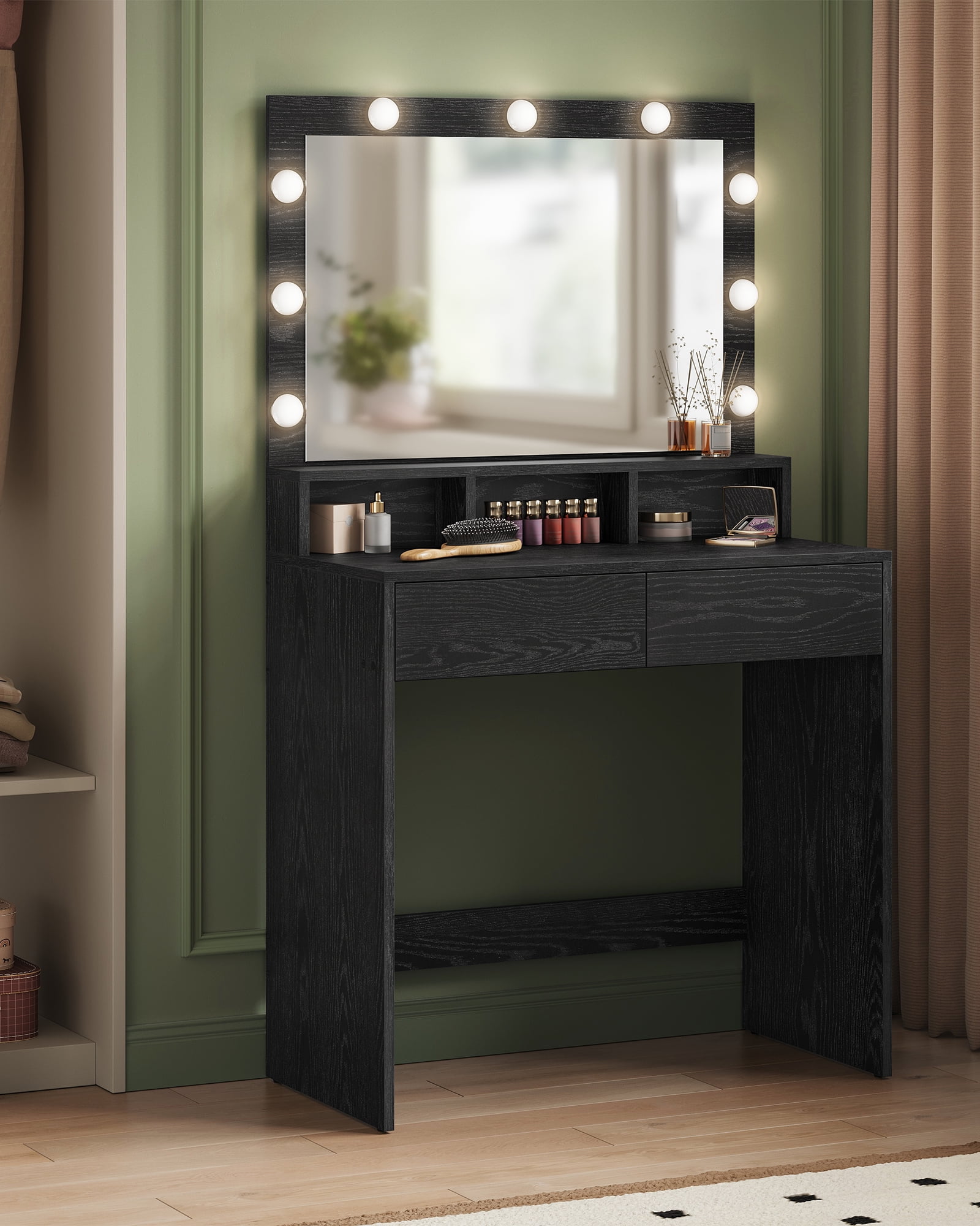 Vanity Desk with Dimmable LED Lights and Mirror Makeup Vanity Table Set ...
