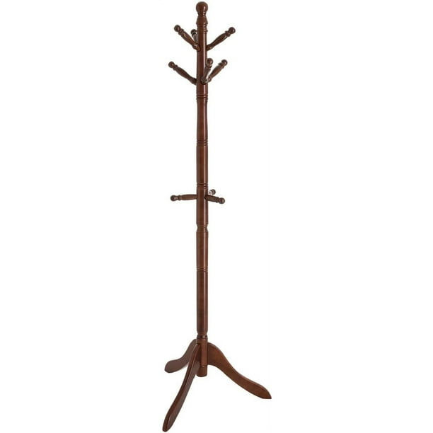 VASAGLE Solid Wood Coat Rack - Free Standing Hall Tree with 10 Hooks ...