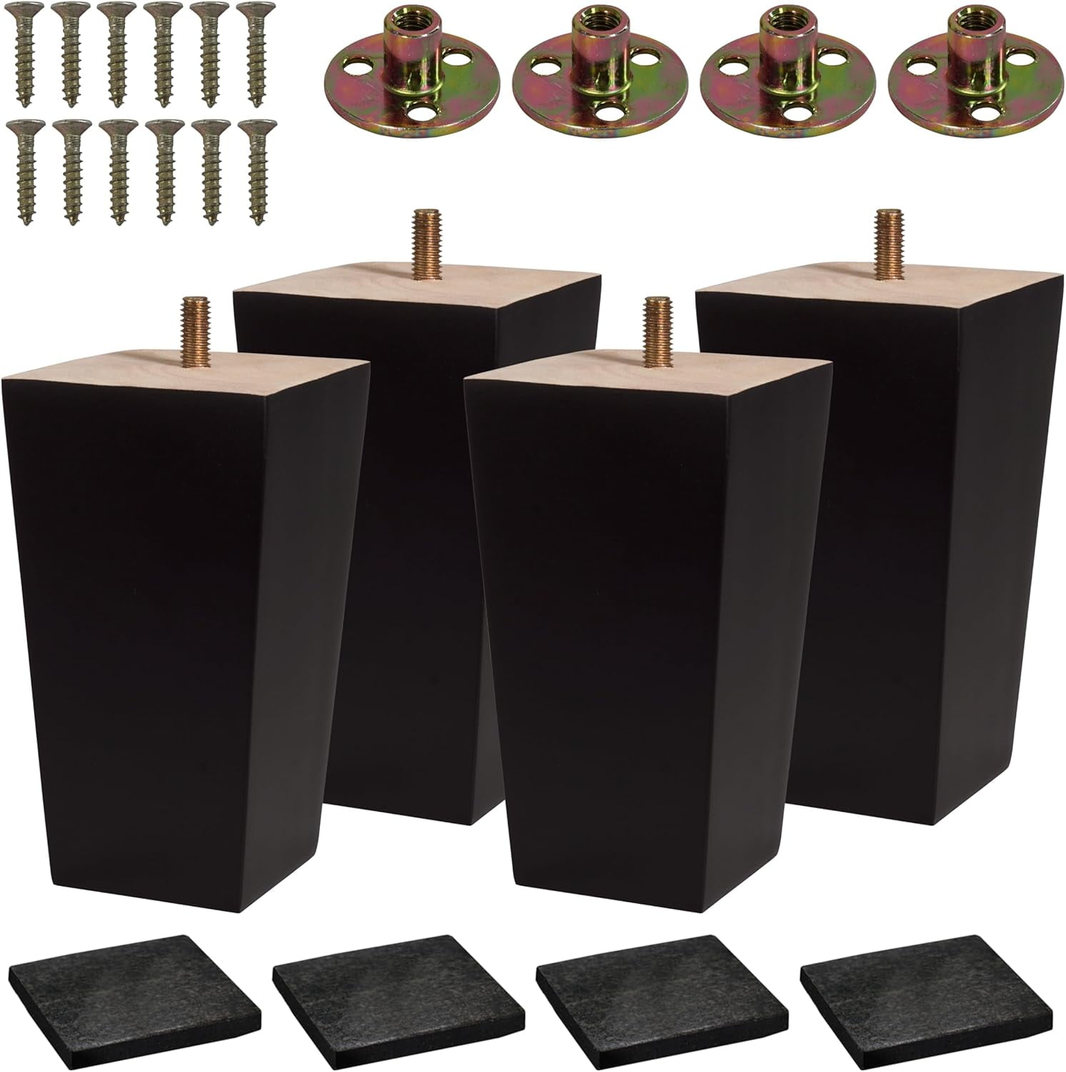 VASGOR 5 inch Wood Furniture Legs - Square Sofa Legs, Couch Leg - Brown ...