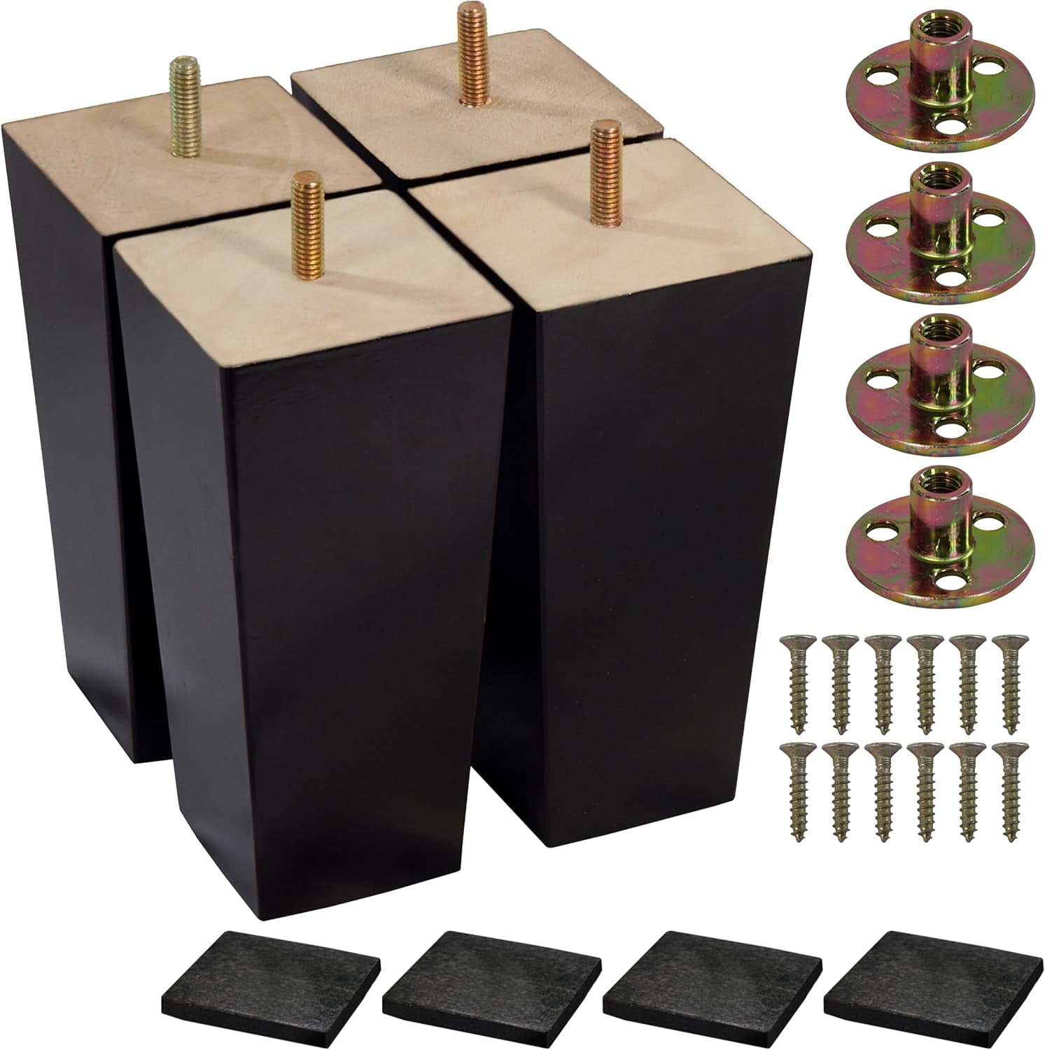 VASGOR 6 inch Wood Furniture Legs - Square Sofa Legs, Couch Leg - Brown ...