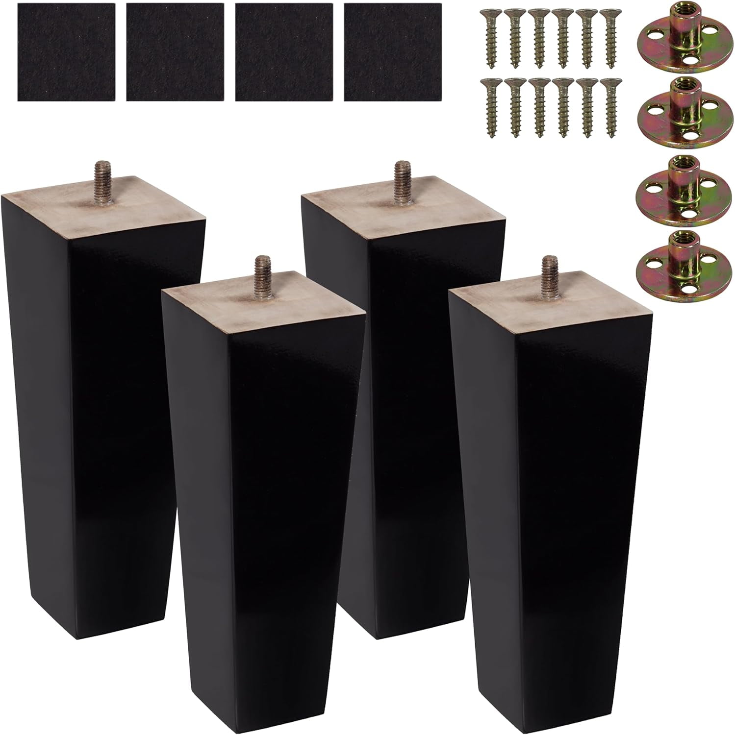 VASGOR 8 inch Wood Furniture Legs - Square Sofa Legs, Couch Leg - Brown ...