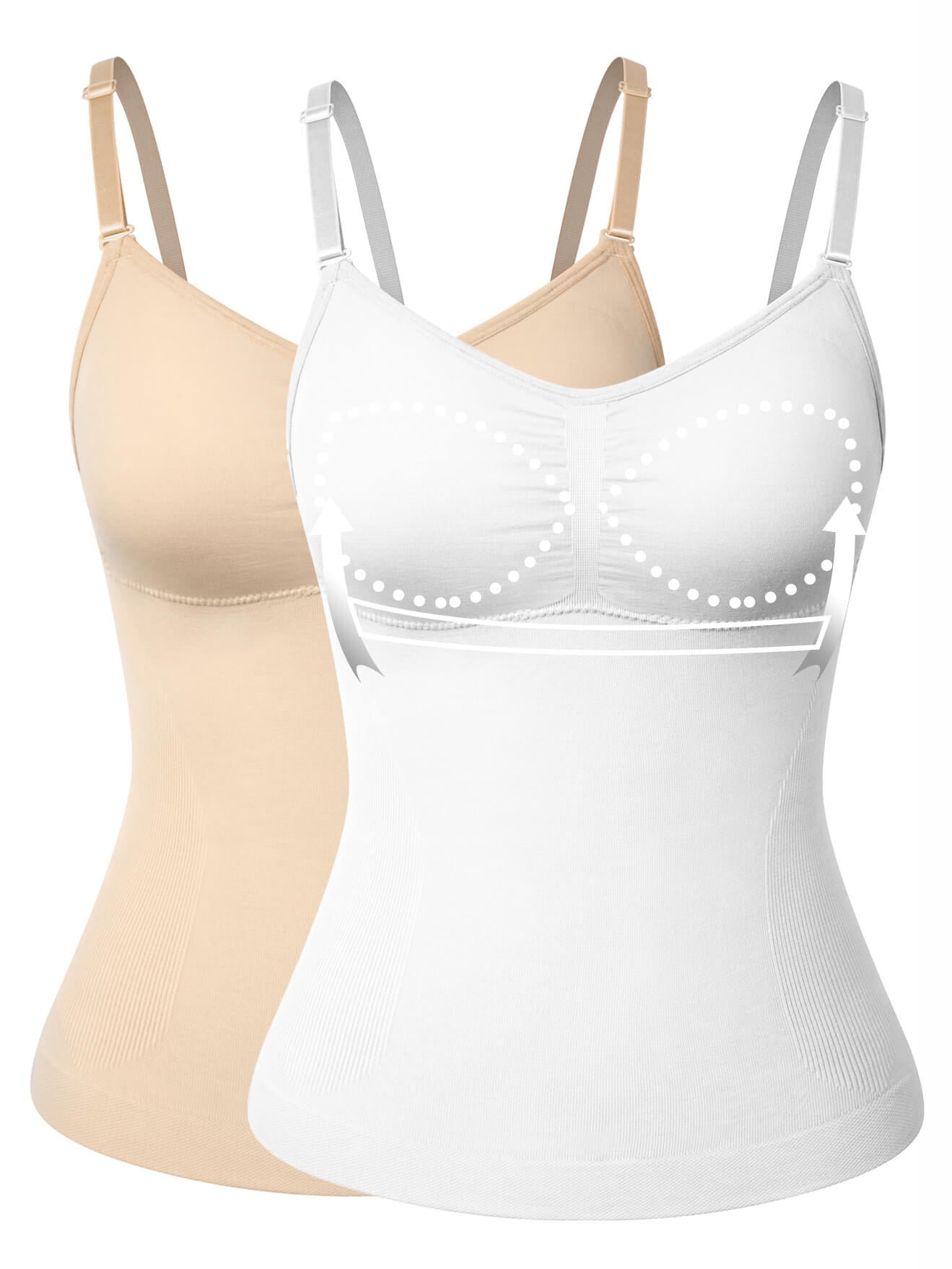 VASLANDA 2 Pack Women's Cami Shaper with Built in Bra Tummy Control ...