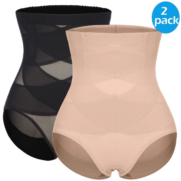 Vaslanda 2 Packs Women Butt Lifter Shapewear Hi Waist Double Tummy
