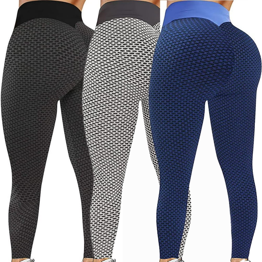 VASLANDA 3 Packs Women's High Waist Textured Yoga Pants Tummy Control ...