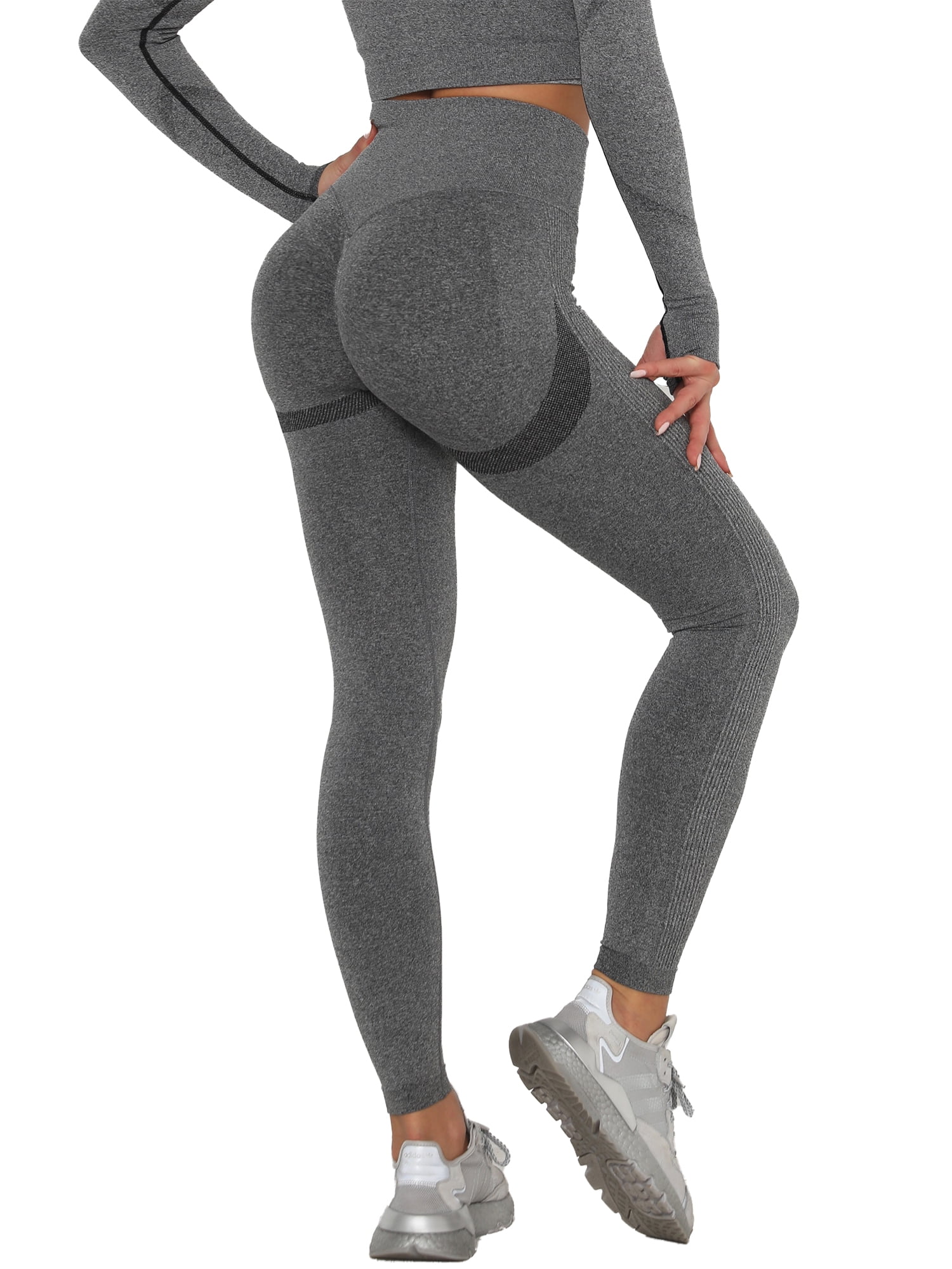 VASLANDA Women's High Waist Workout Seamless Smile Yoga Leggings ...