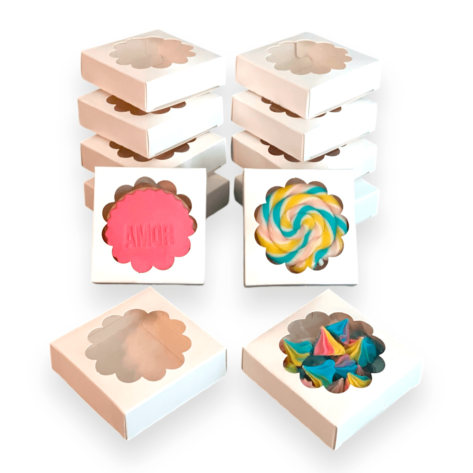 VASSAPACK 40 Pcs Small White Bakery Boxes with Flower-Shaped Clear ...