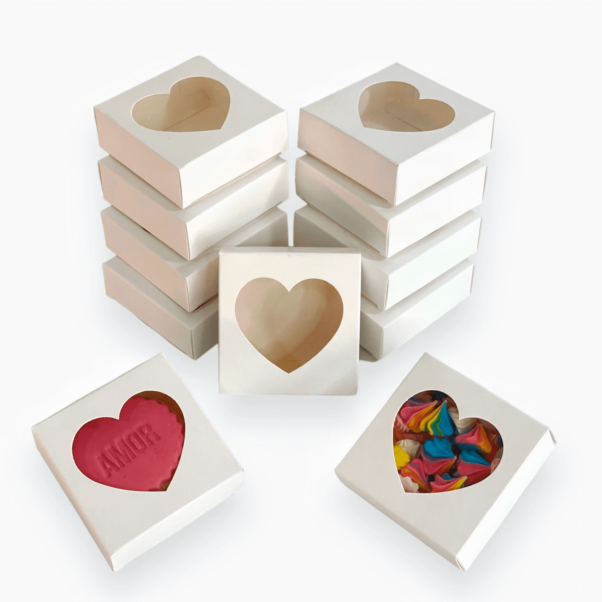 VASSAPACK 40 Pcs Small White Bakery Boxes with Heart-Shaped Clear ...