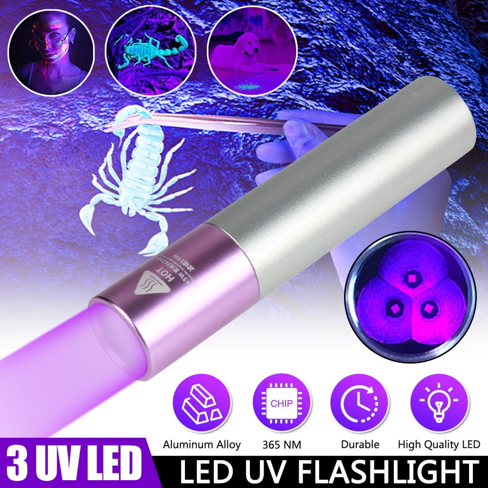 VASTFIRE 15W Black Mirror 365nm UV Light Flashlight 3 LED Single Purple Head Pet Urine Detector ...