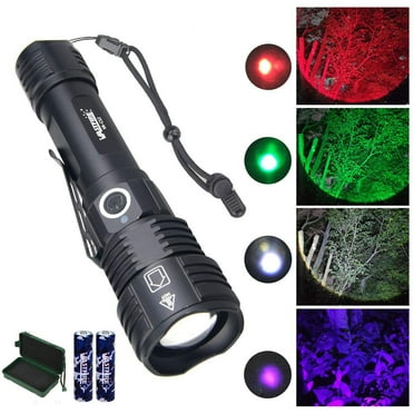 Rechargeable Red Green White Led Flashlight Tactical Torch Lamp with ...