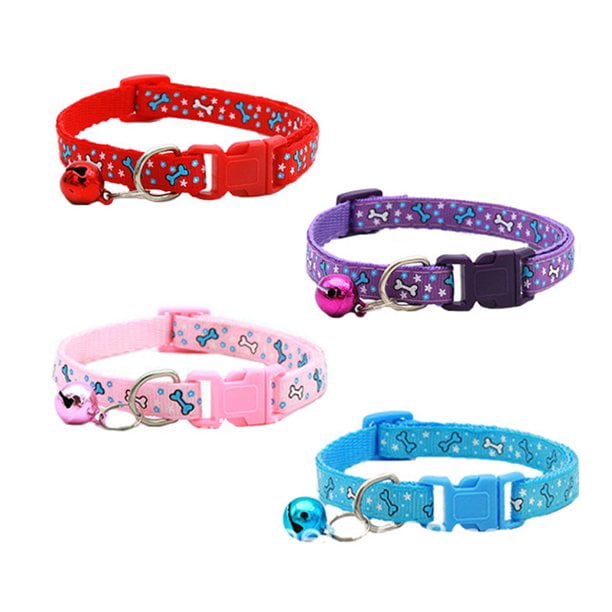 VATENIC 4 Pieces Adjustable Cat Collar Kitten Collars with Bell Ribbon ...