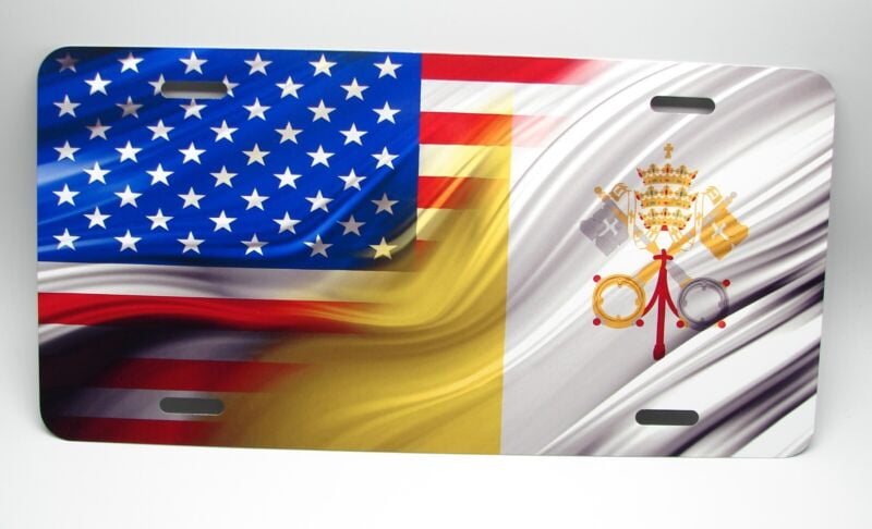 VATICAN FLAG AMERICAN FLAG METAL CAR LICENSE PLATE, RELIGIOUS VATICAN ...