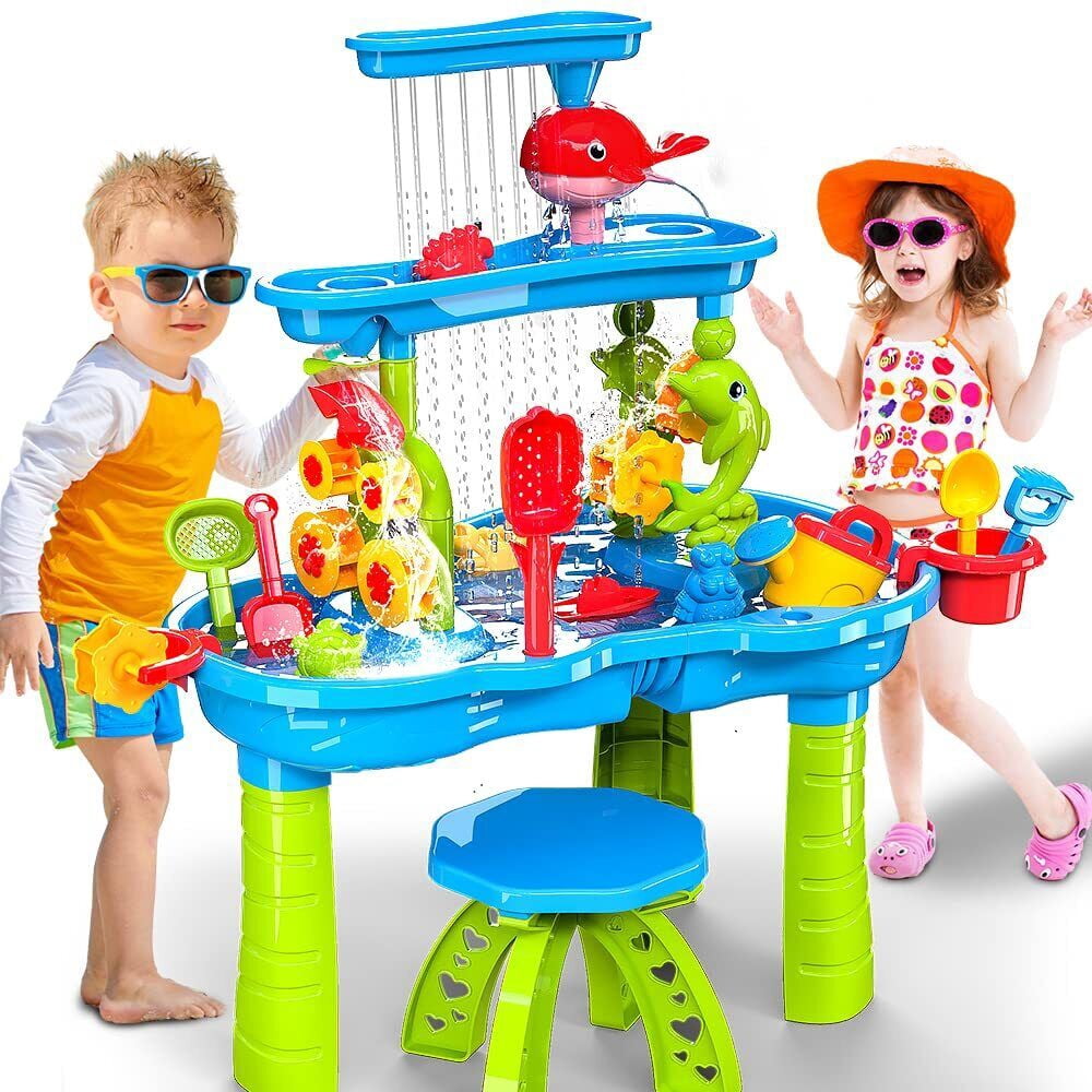 VATOS 3-Tier Sand Water Table Toys for Kids 40PCS Summer Outdoor Beach ...