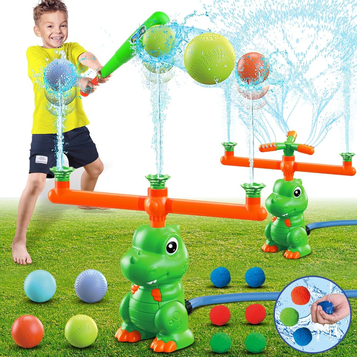 VATOS Dinosaur Sprinkler & Splash Baseball & Water Ball Toy 4 in 1 ...