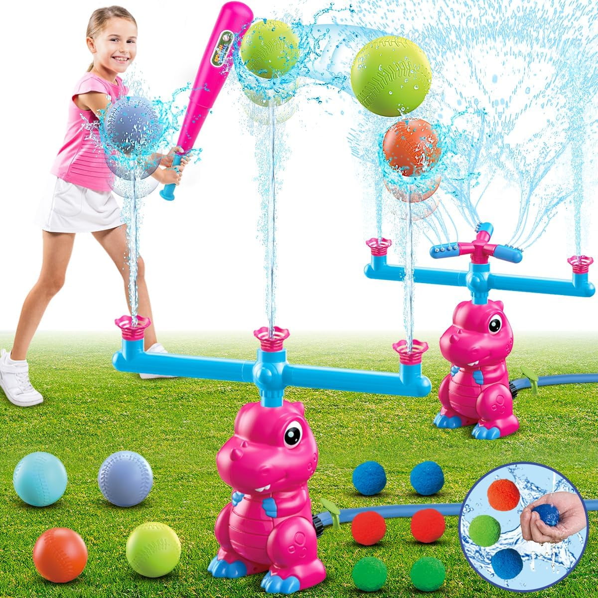 VATOS Dinosaur Sprinkler & Splash Baseball & Water Ball Toy 4 in 1 ...
