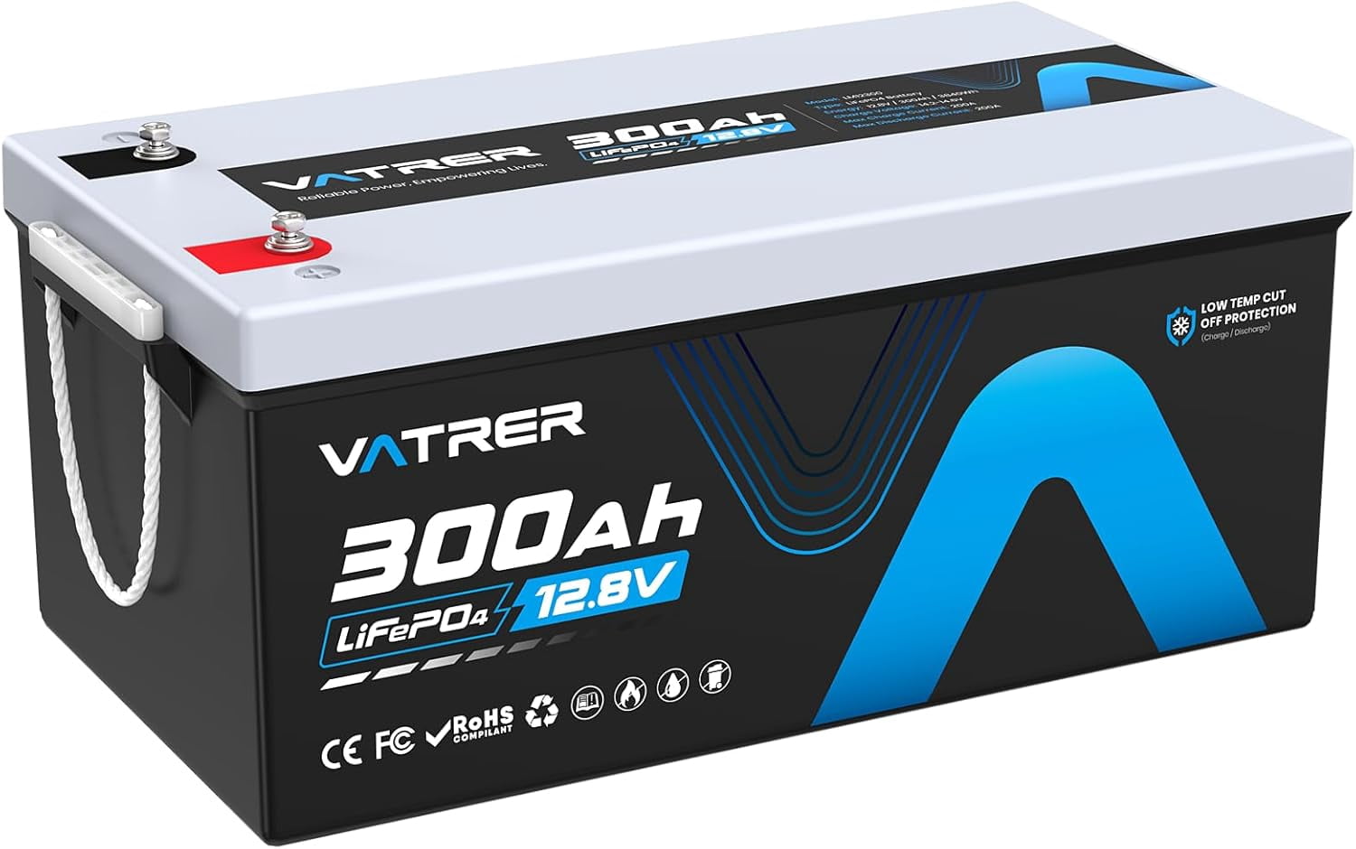VATRER POWER 12V 300AH Low Temp Cutoff LiFePO4 Battery, Built in 200A ...