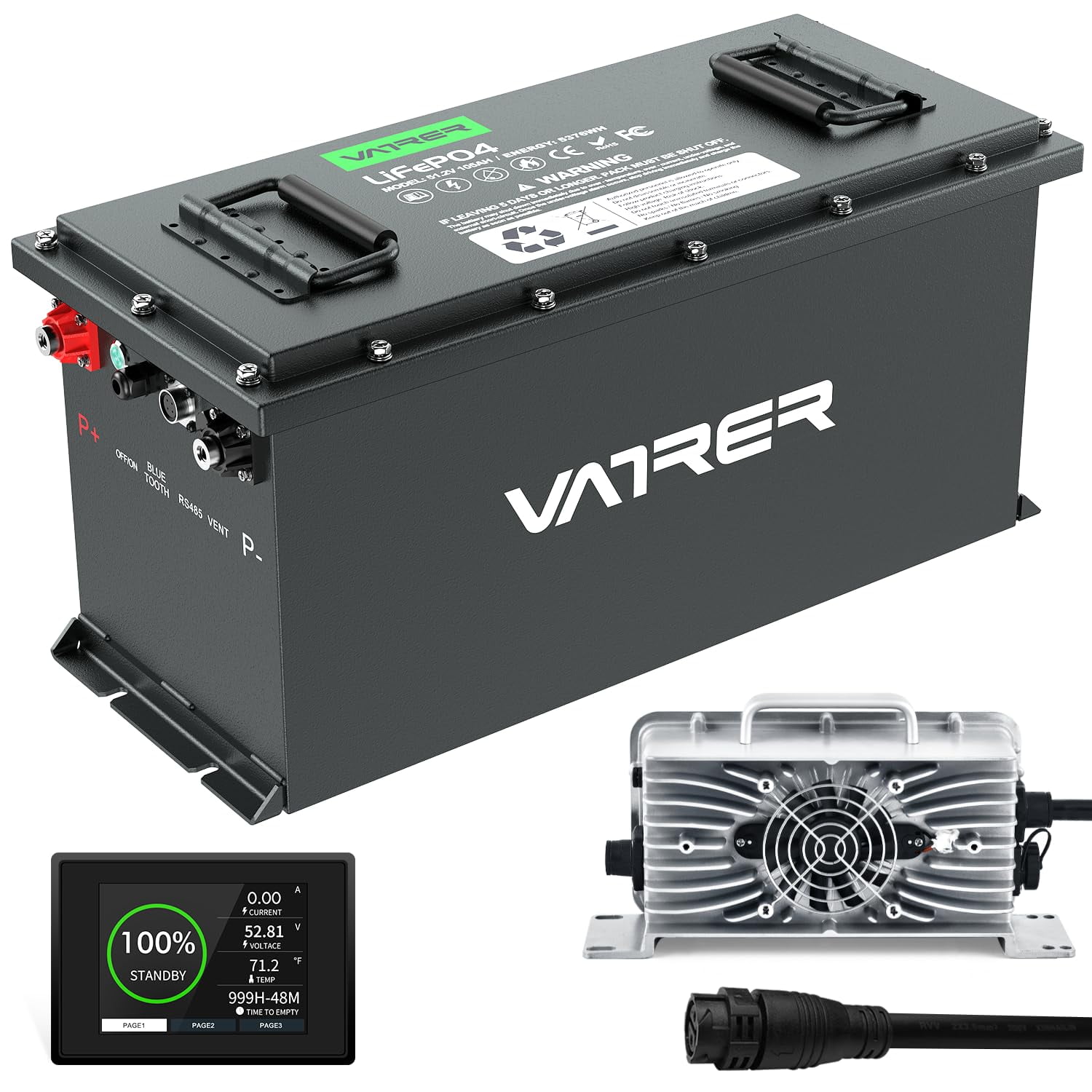 VATRER POWER 48V 105Ah Lithium Golf Cart Battery, Built-in Smart 200A ...