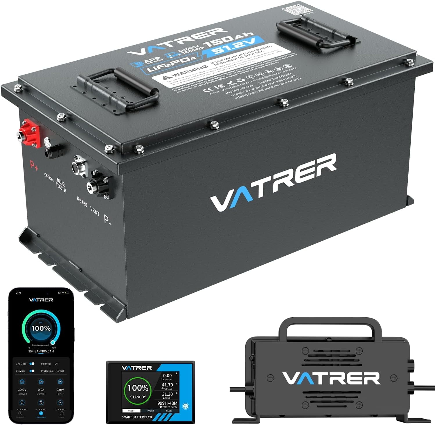 48V 150Ah Lithium Golf Cart Battery, Built-in Smart 200A BMS, with ...