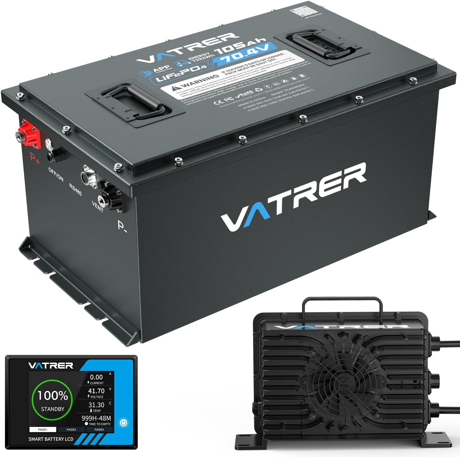 VATRER POWER 72V (70.4V) 105Ah Lithium Golf Cart Battery, Built-in 200A ...