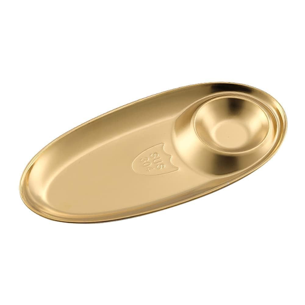 VATTU Kitchen Stainless Steel Snack Plate Grid Oval Cutlery Sauce Plate ...