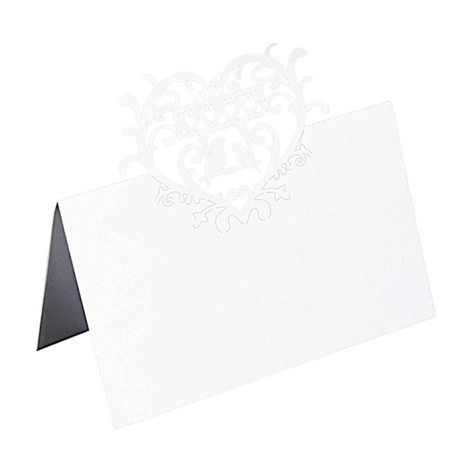 VAULT- 50 White Paper Table Name Place Cards Laser Cut Heart Top Party ...