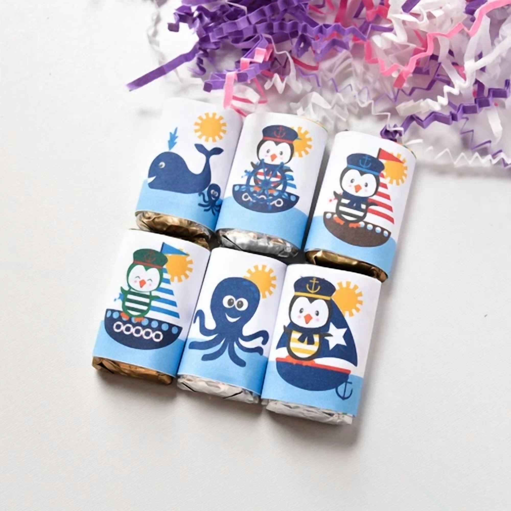 VAULT- 54 Nautical Penguin Candy Wrappers Labels For Baby Shower ...
