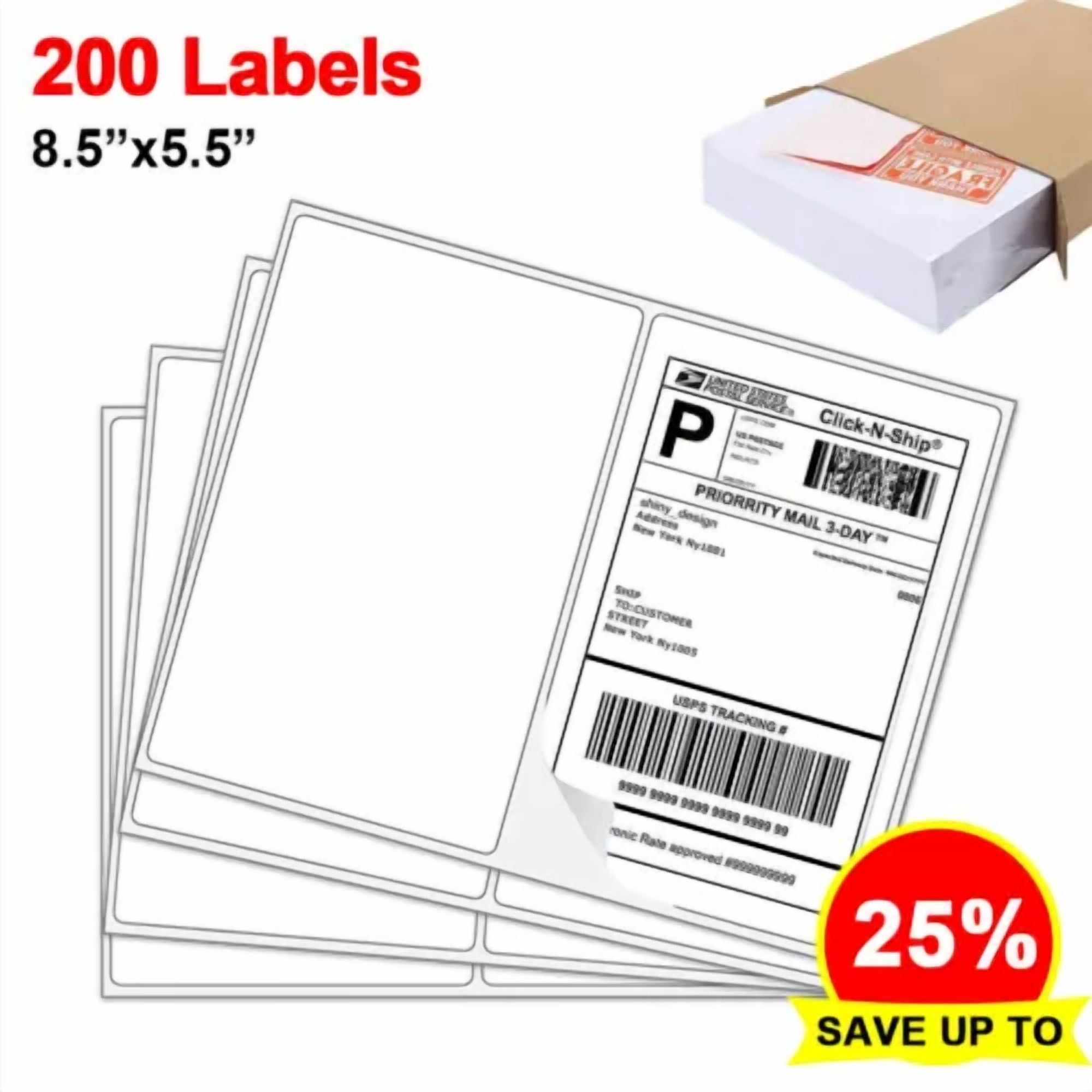 VAULT- Half Sheet 200 Shipping Labels 8.5X5.5 Rounded Corner Self ...