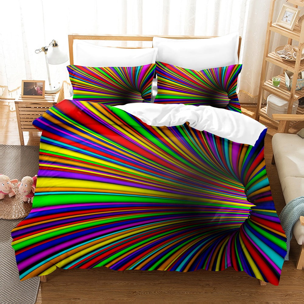 VAVIP 3D Colorful Line Bedding Set with Horn Cave Pattern Down Duvet ...