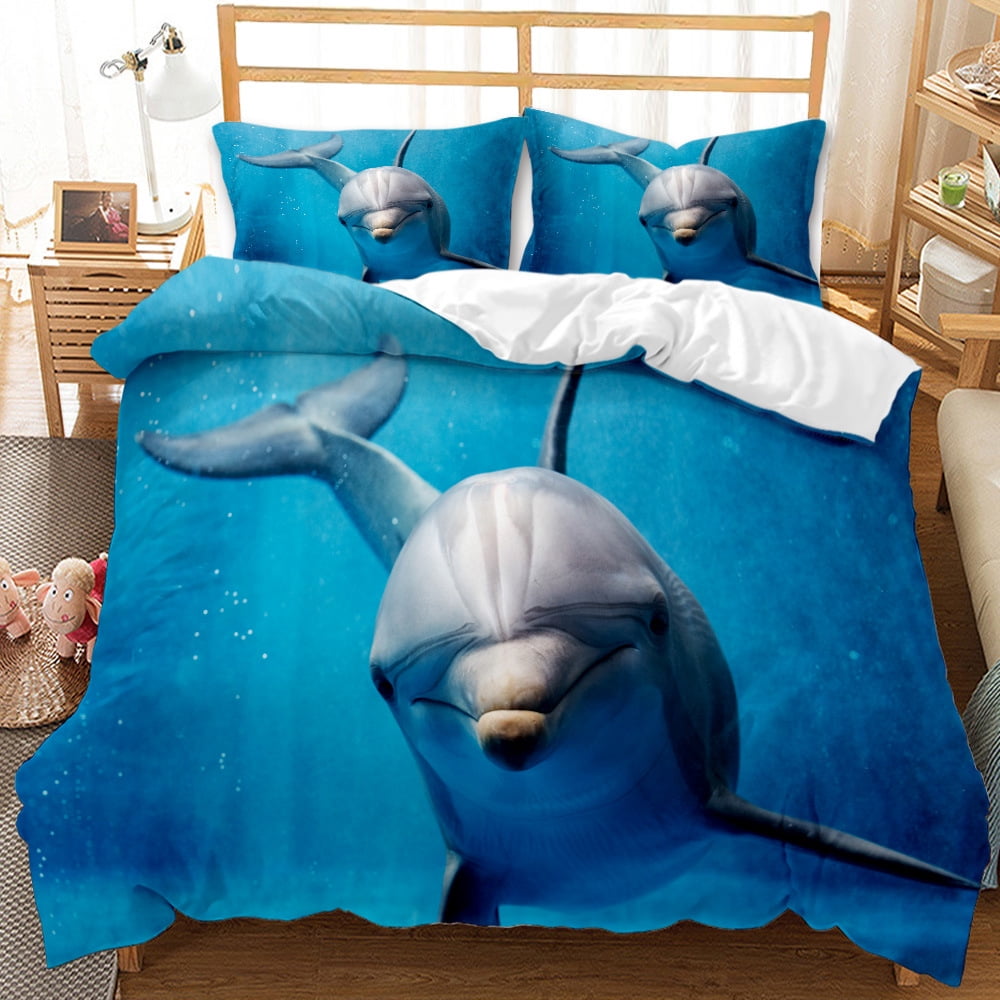 VAVIP 3D Dolphin Bedding Set Marine Animal Duvet Cover Pillow Case 2 ...