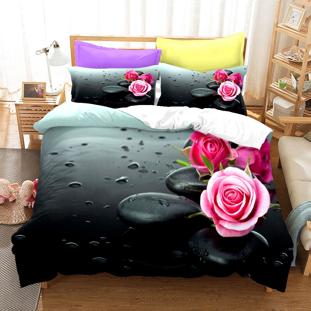 VAVIP 3D Romantic Flower Bedding Set Rose Down Duvet Cover Pillow Case ...