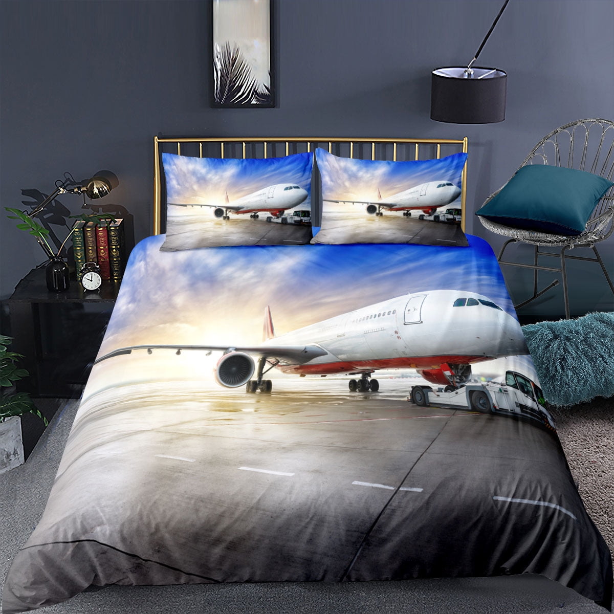 VAVIP Aircraft Pattern Bedding Set King's and Queen's Beds Down Duvet ...