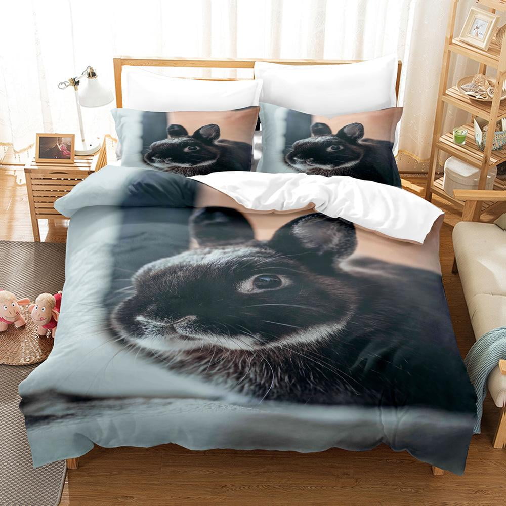 VAVIP Black Rabbit Bedding Set 3D Easter Duvet Cover Pillowcase 2/3 ...