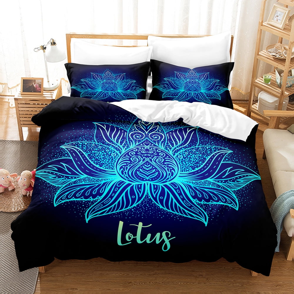 VAVIP Blue Lotus Bedding Set 3D Bohemian Style Duvet Cover Pillow Case 2/3pcs Ultra Fine Fiber ...
