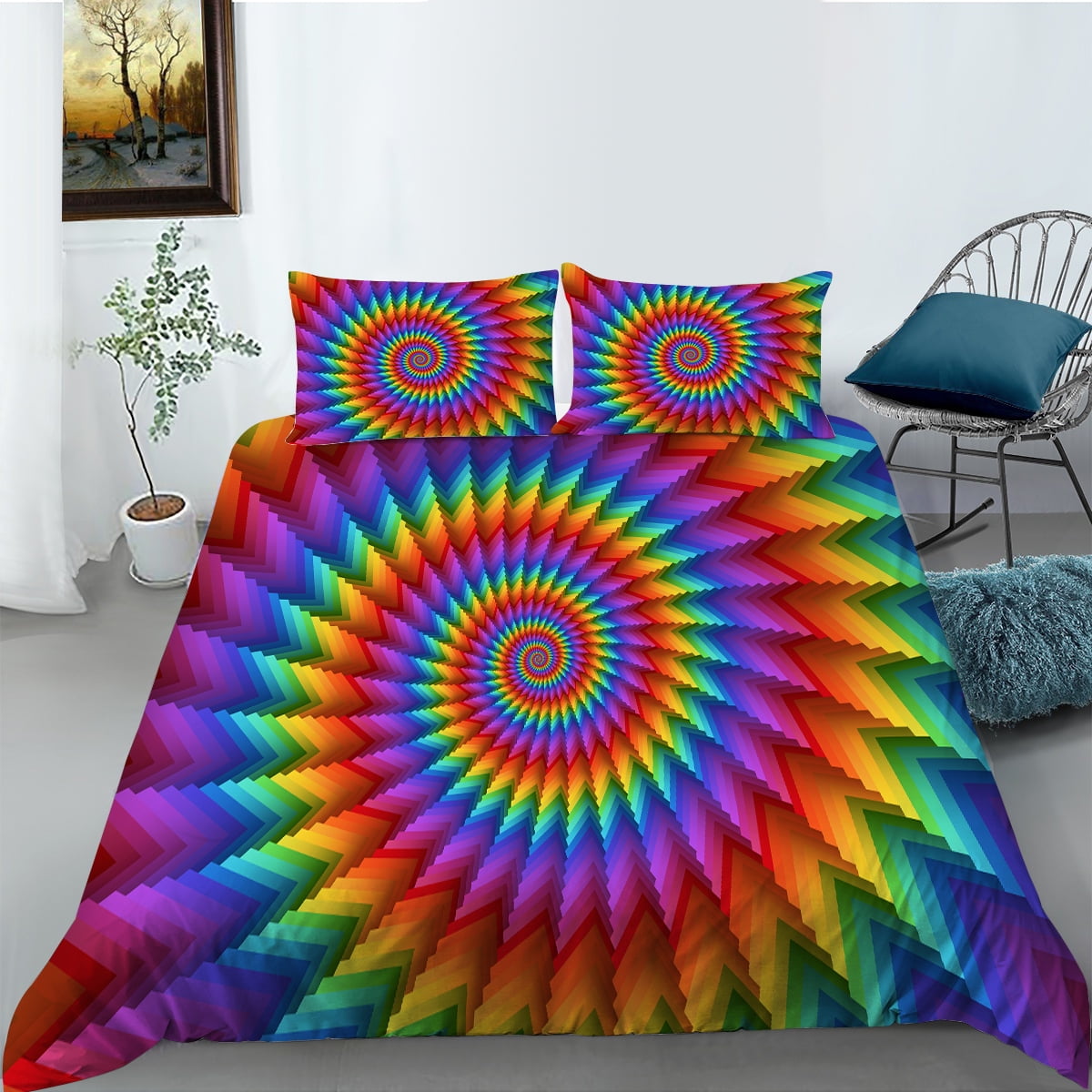 VAVIP Colorful Rotating Bedding Set 3D Rainbow Color Duvet Cover Pillow ...
